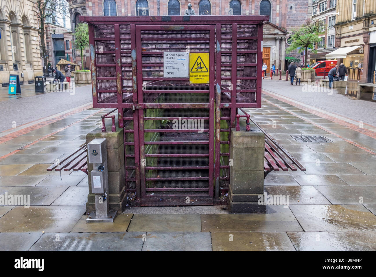 A metal cage covering a dangerous high voltage electrical supply Stock ...