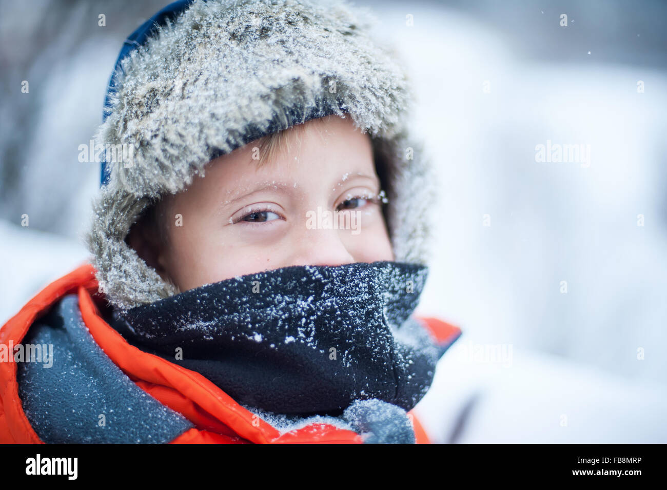 Portrait of a cute boy in winter Stock Photo - Alamy