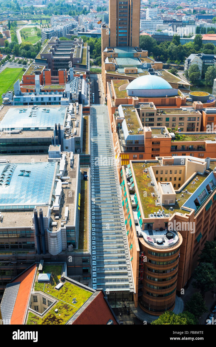 Potsdamer Platz square and Berlin viewed from the top of a building ...