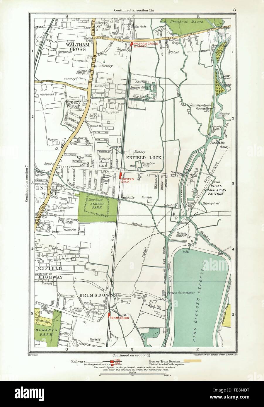 ENFIELD. Lock, Wash, Highway; Waltham Cross, Brimsdown, Freezy Water ...