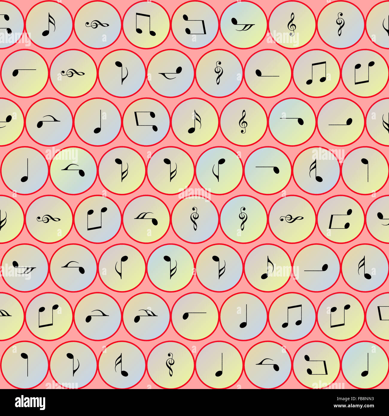 Music notes pattern on a light red background Stock Photo - Alamy
