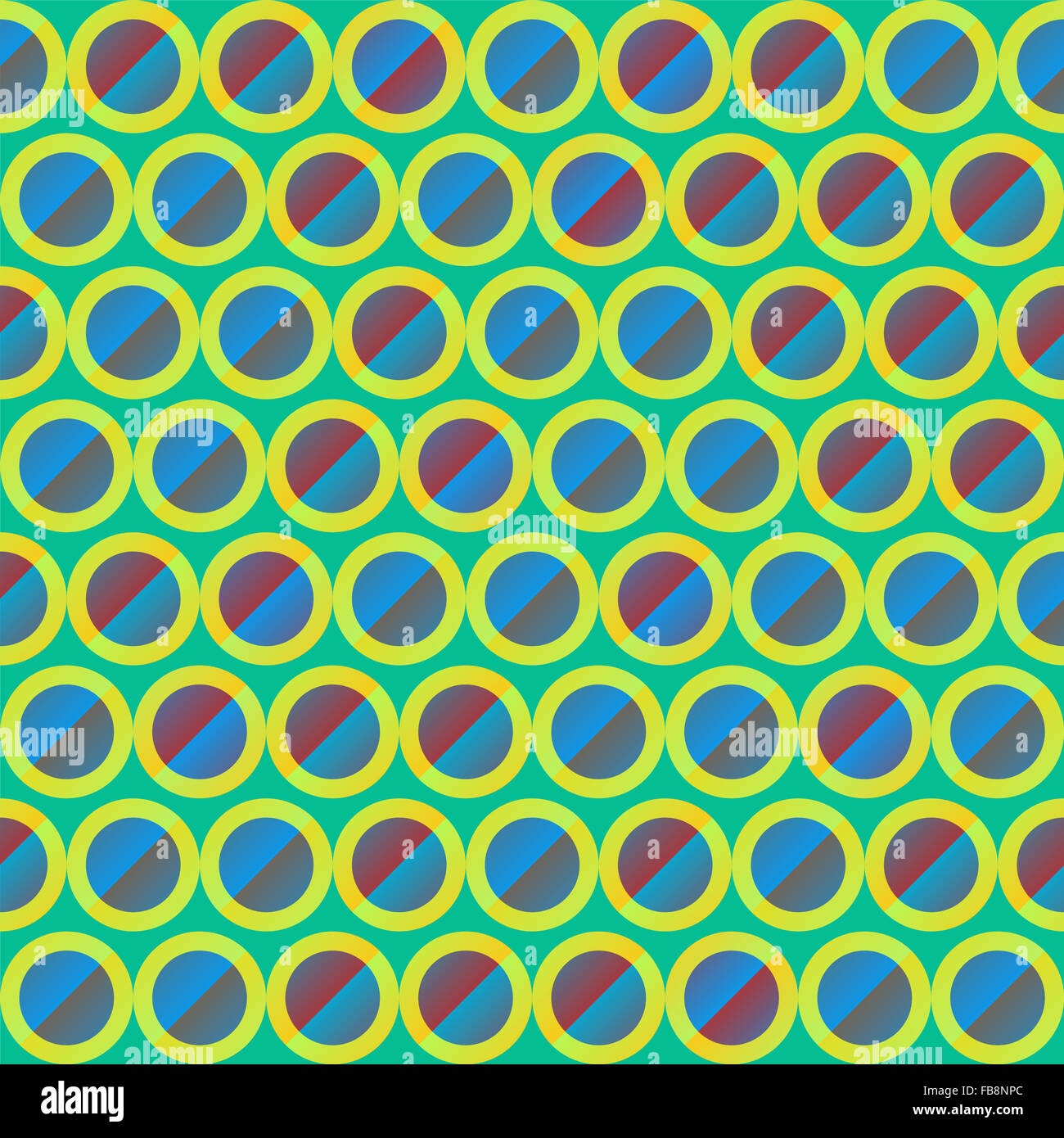 Split gradient circles seamless pattern with yellow borders. Computer ...