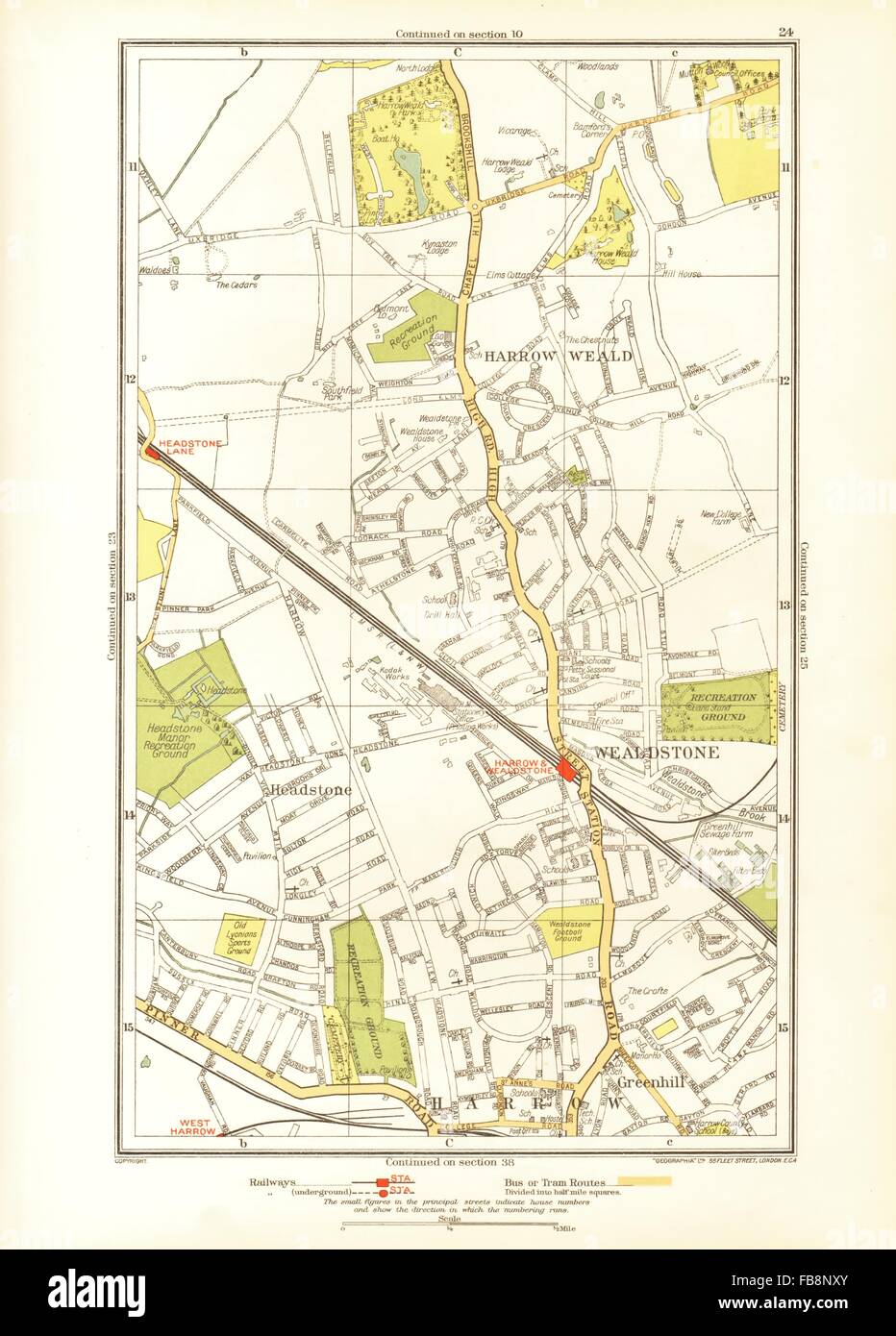 HARROW. Stanmore, Wealdstone, Greenhill, Weald, Headstone Lane, 1933 ...