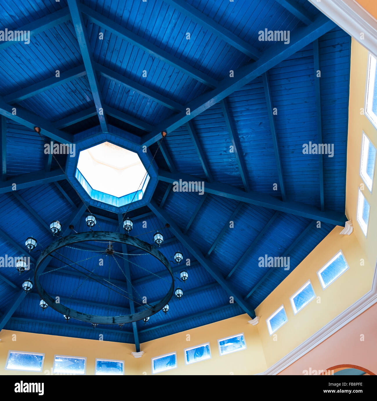 Deep blue roof. Blue stain on underside of wooden built roof Stock ...
