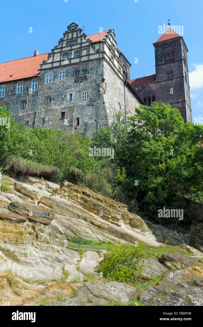 Castle and Church St. Servatius on Schlossberg hill, Quedlinburg, Harz ...