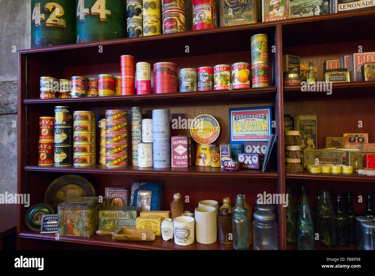 Shelves of goods in The Edwardian Grocer's shop room in The Ancient ...