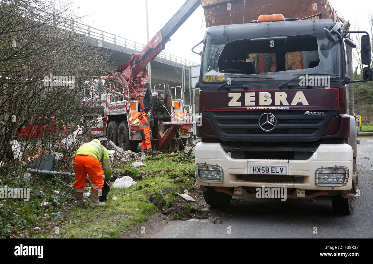 Overturned lorry cab hi-res stock photography and images - Alamy