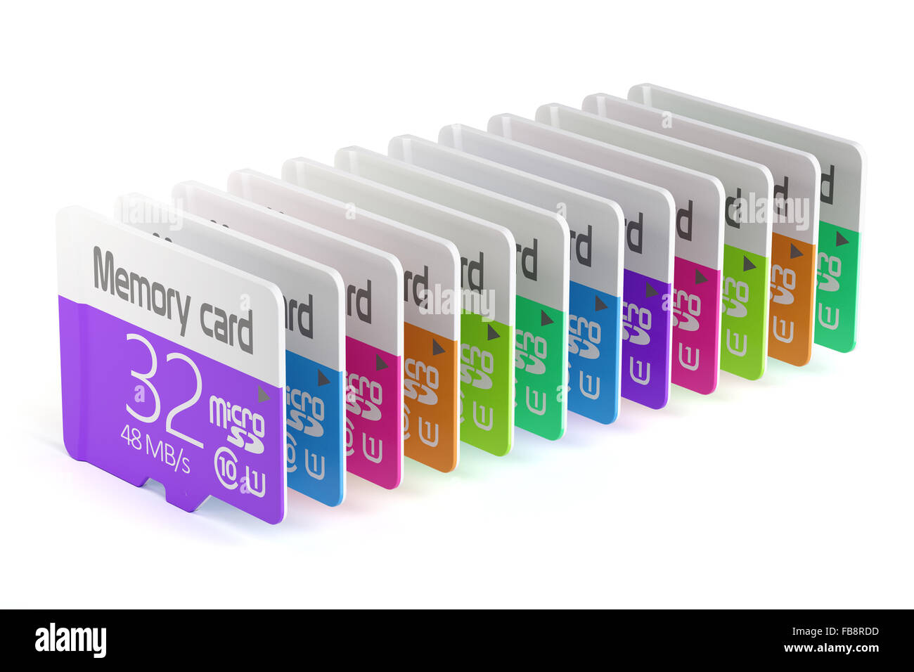 3d rendering of colorful memory micro sd card stack. Isolated on white ...