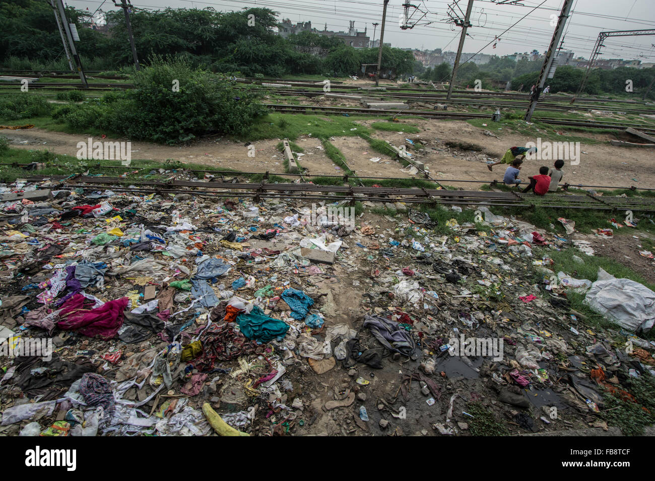 Pollution along the train tracks. India Railways. Delhi, India Stock ...