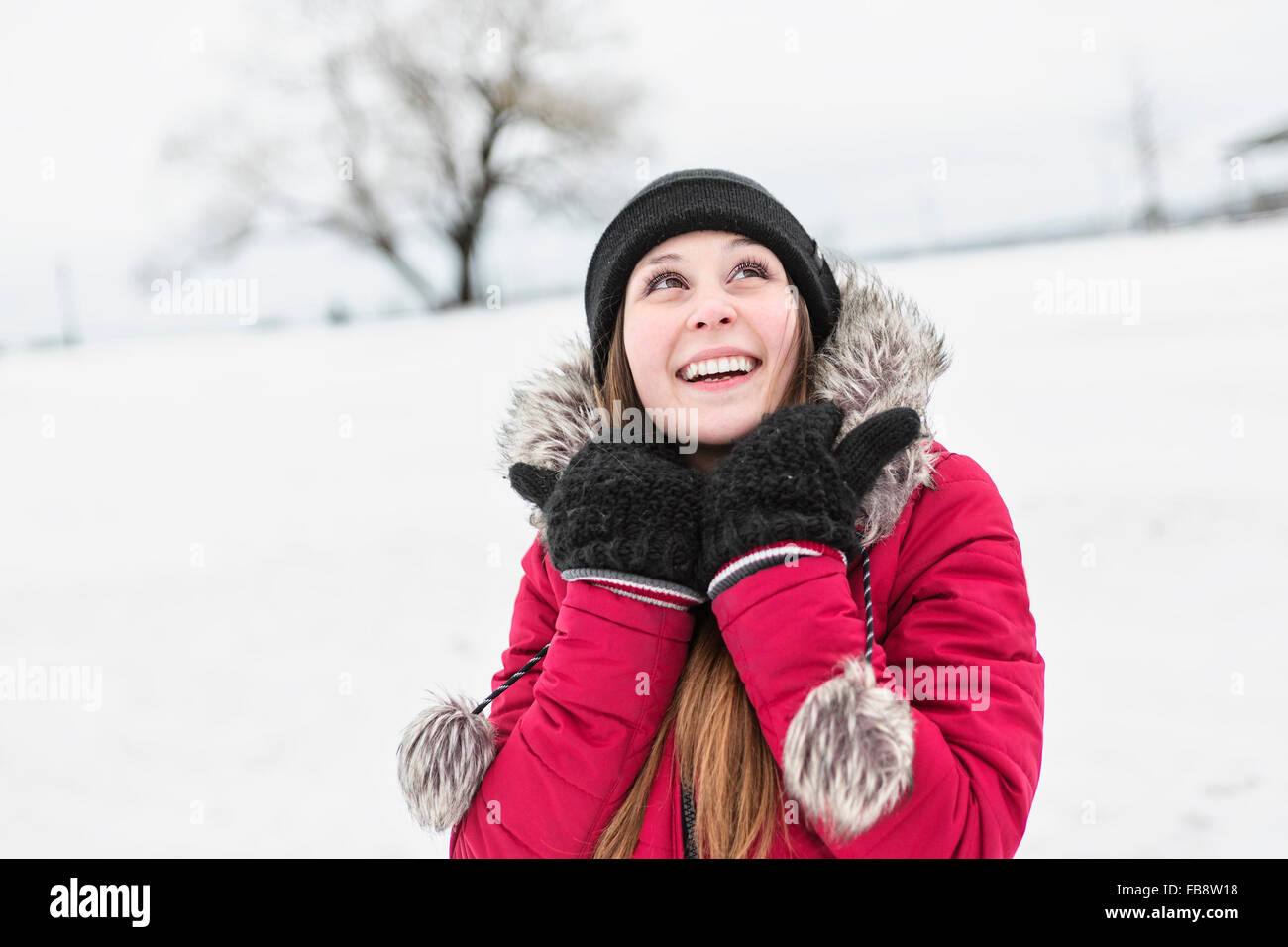 winter portrait of cute pretty young girl Stock Photo - Alamy