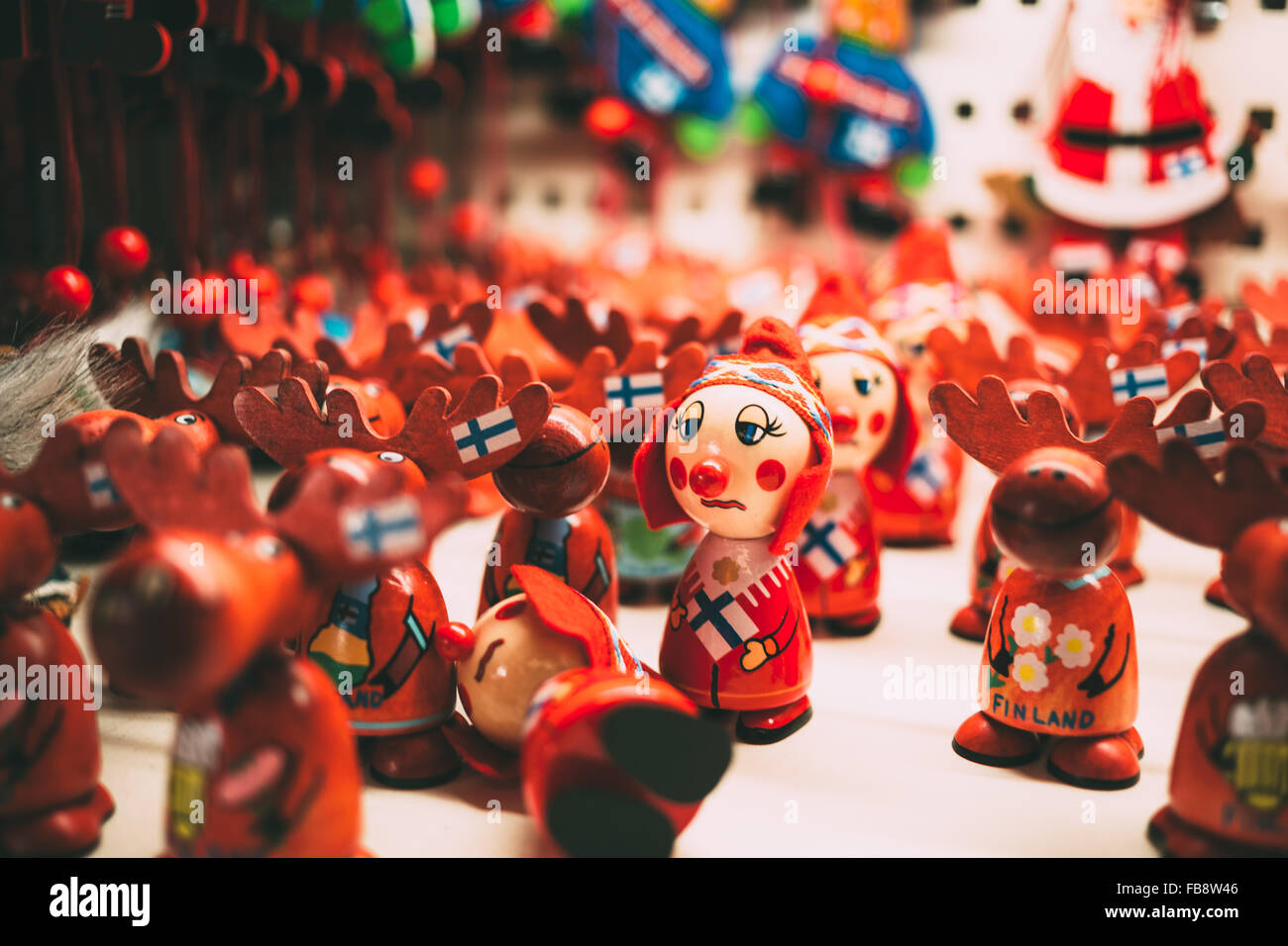 Many red little Finland christmas toys Stock Photo - Alamy