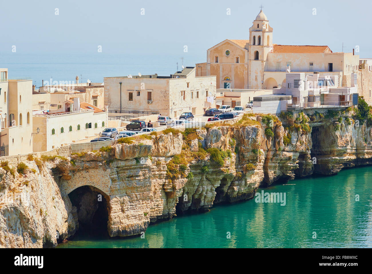 Clifftop Vieste town and 11th century cathedral, Vieste, Gargano ...