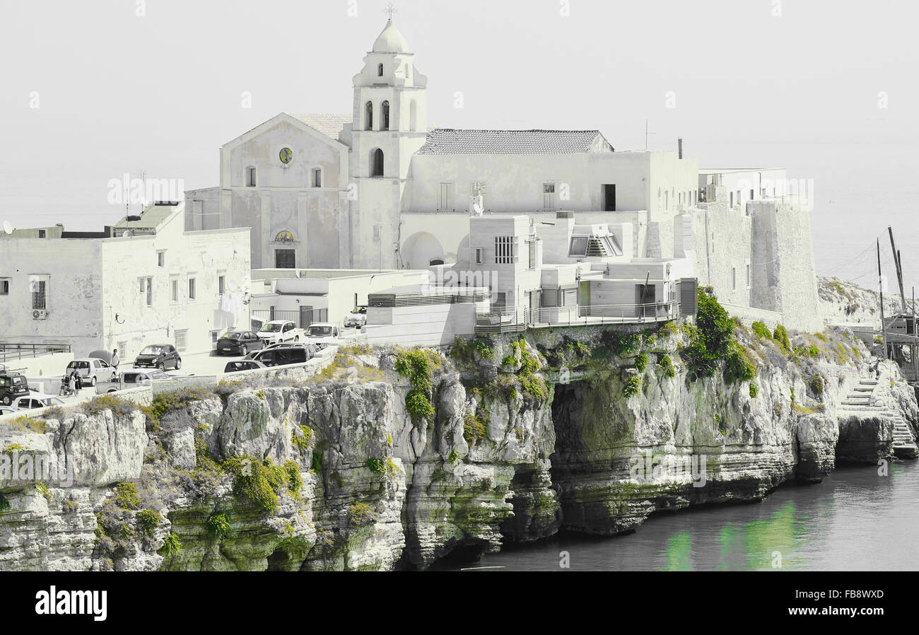 Clifftop Vieste town and 11th century cathedral, Vieste, Gargano ...