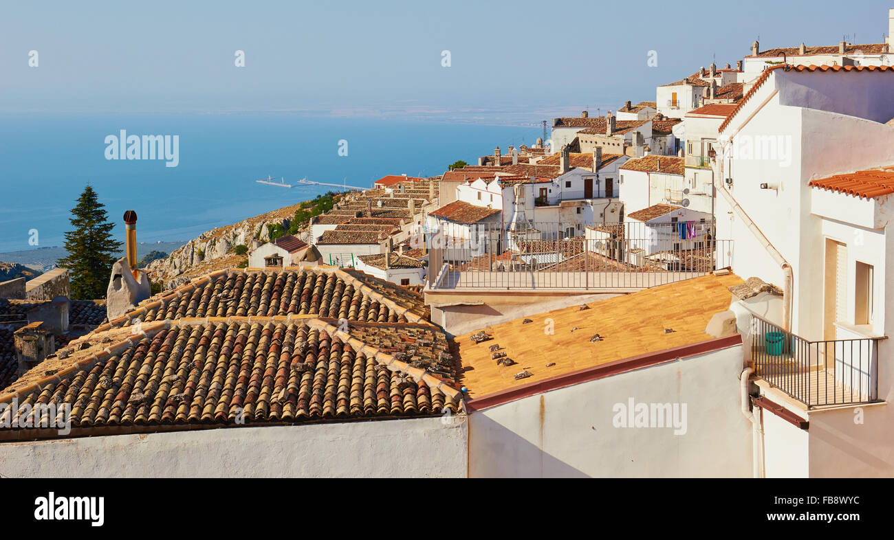 Town of Monte Sant' Angelo at 800 metres high on the Gargano promontory ...