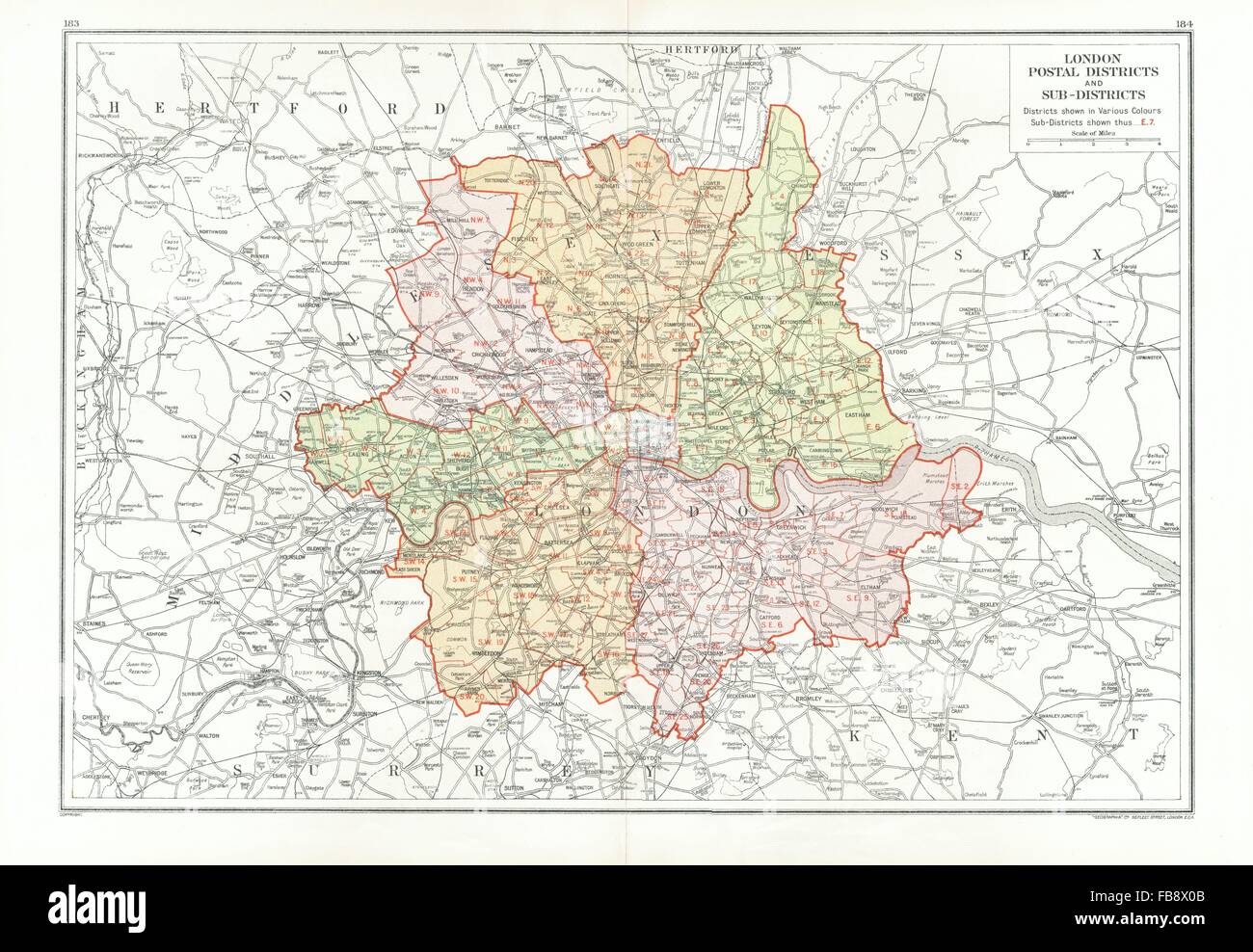 LONDON. Postal Districts and Sub-Districts. Postcodes, 1933 vintage map ...