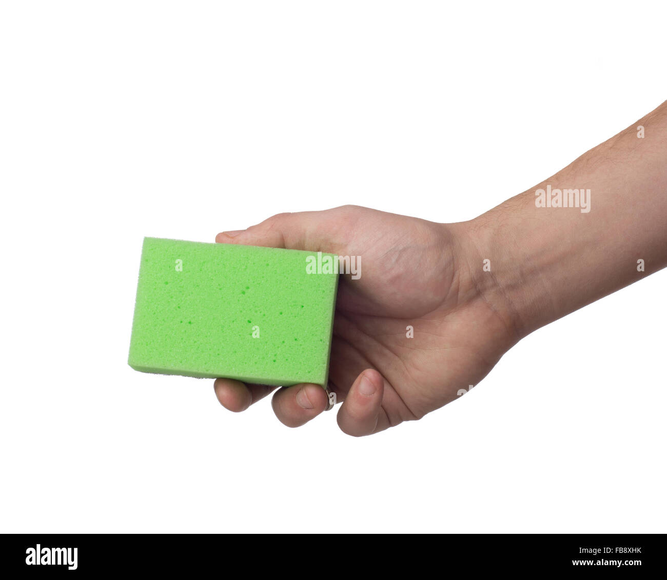 Hand with sponge isolated on white background Stock Photo - Alamy