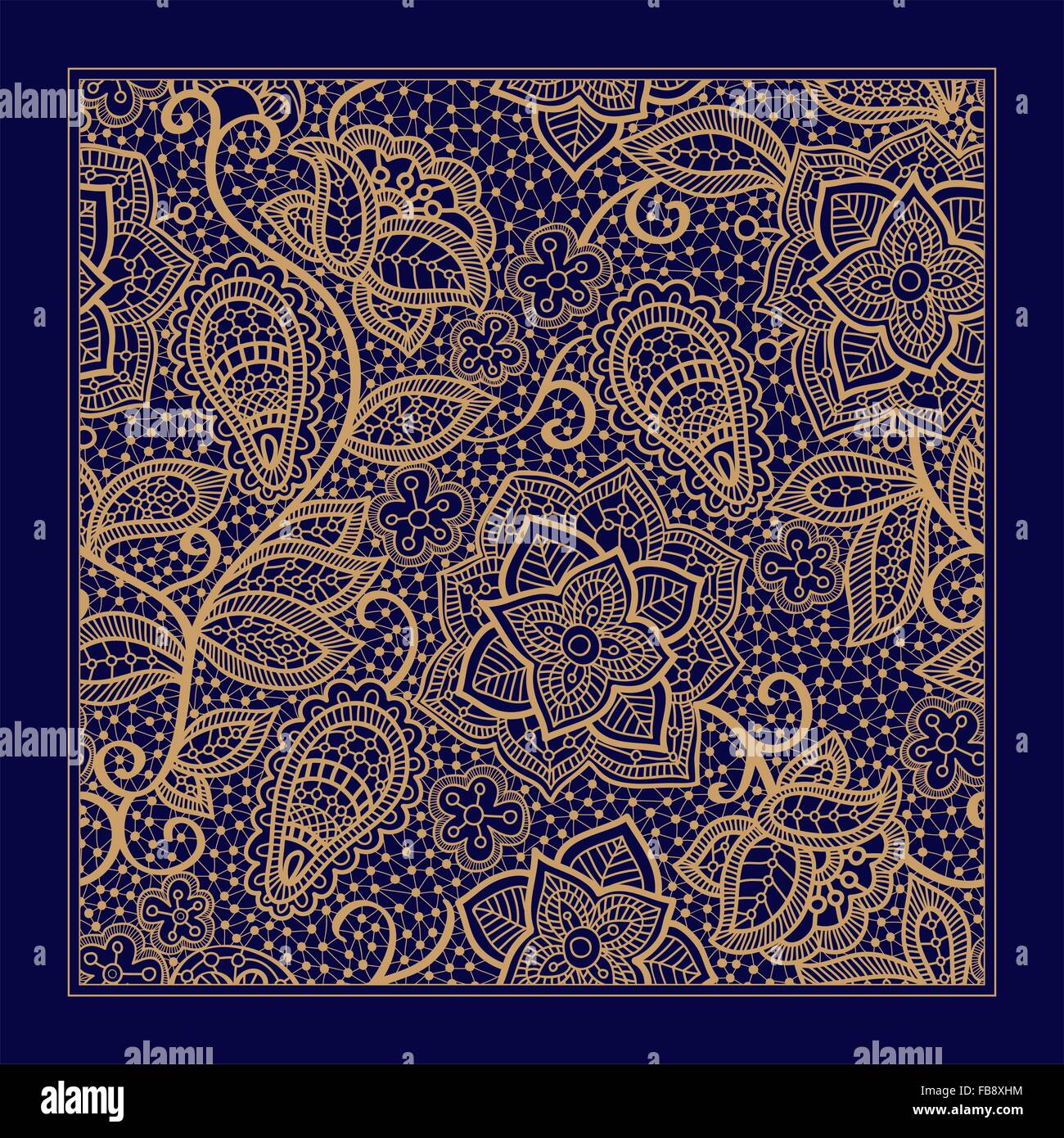 Design for square pocket, shawl, textile. Paisley floral pattern Stock ...