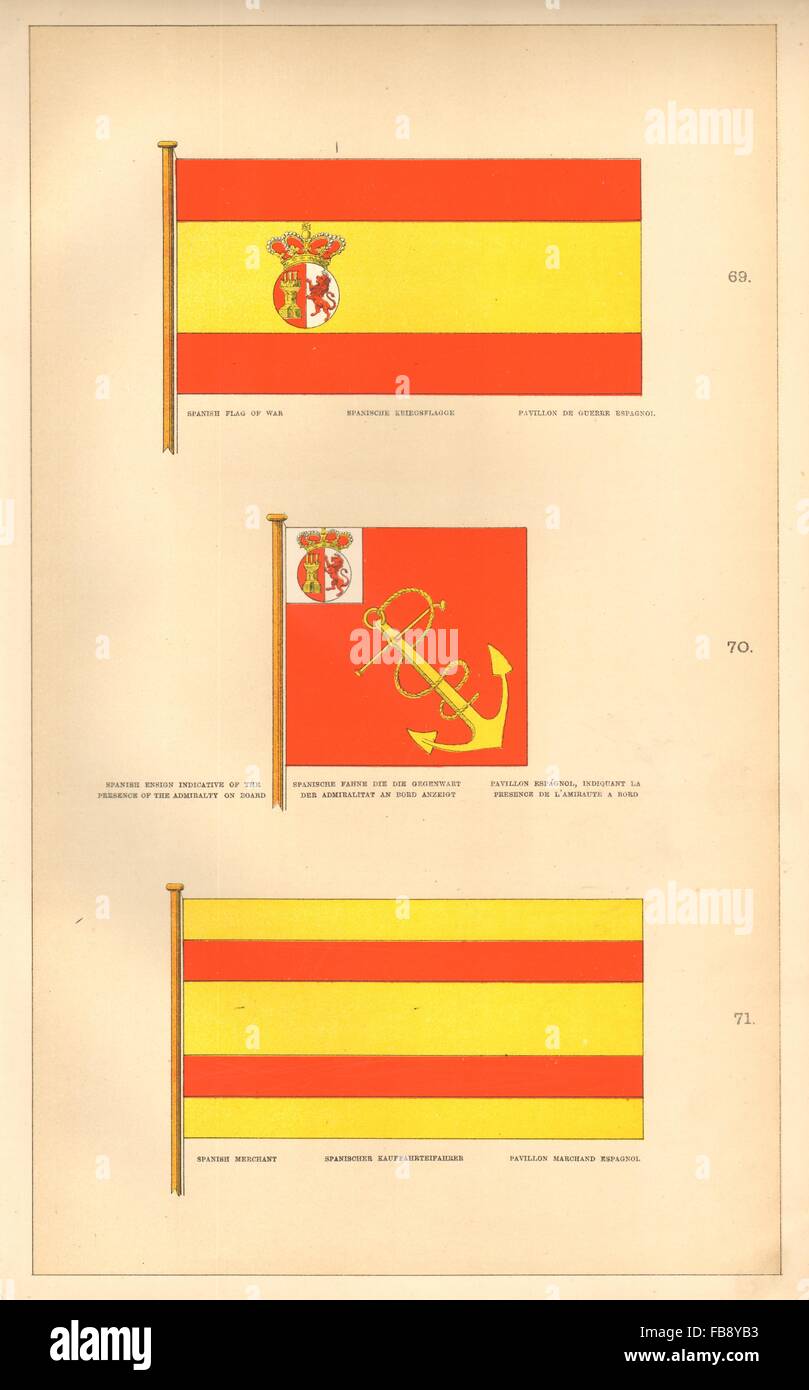 SPANISH MARITIME/MILITARY FLAGS.War Flag. Admiralty Ensign. Merchant ...