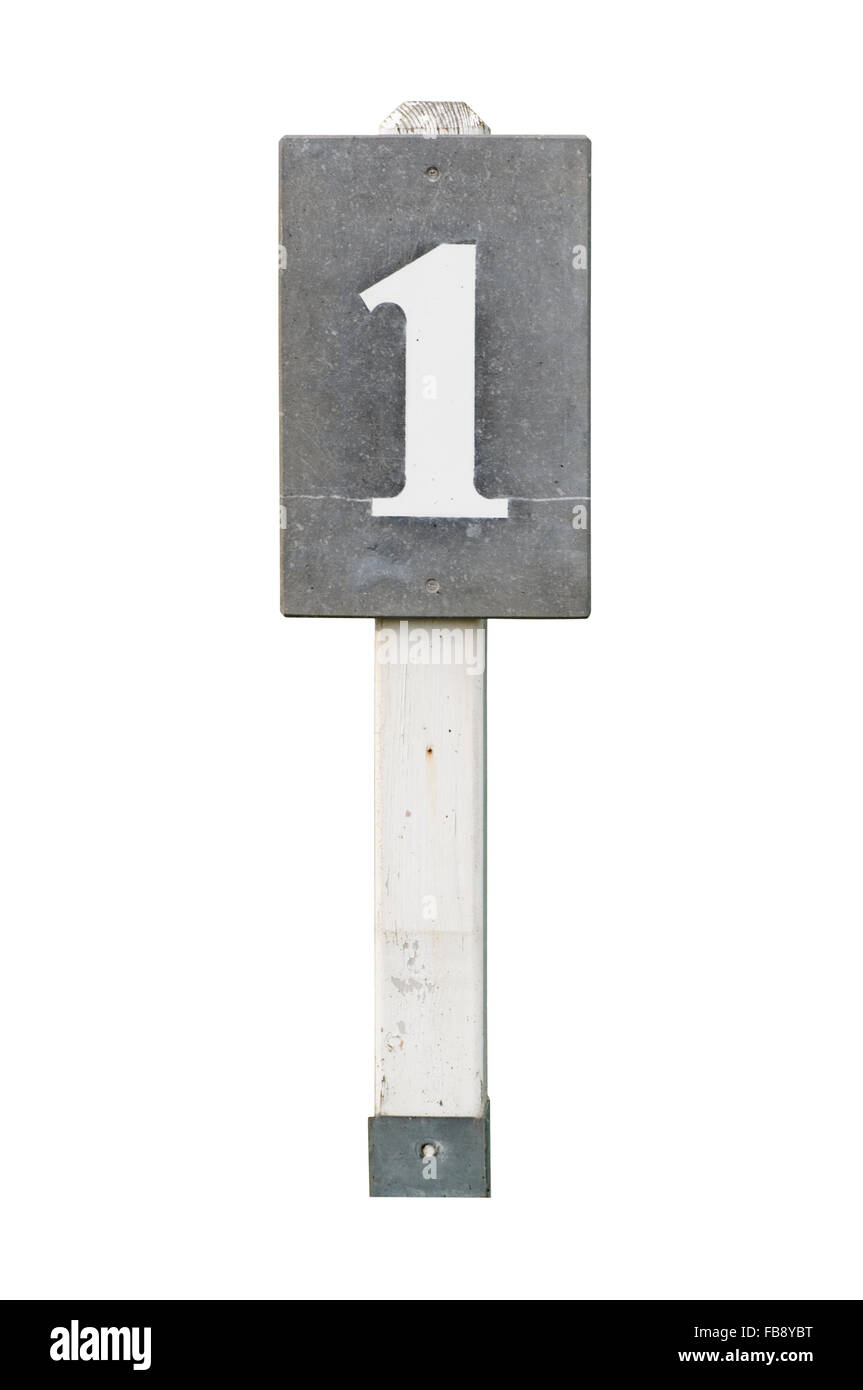 frontal view of a pillar with Panel and the number 1 isolated on white ...