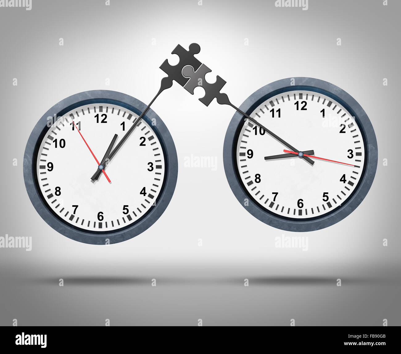 Time management concept as two clocks with minute hands connecting as a ...
