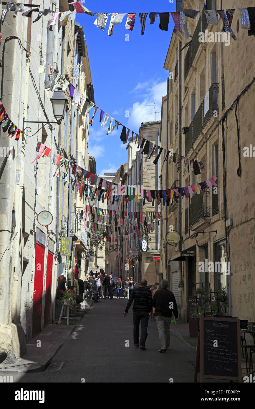 Fabric scraps decorating the Rue De La Fontaine, Saint-Roch district ...