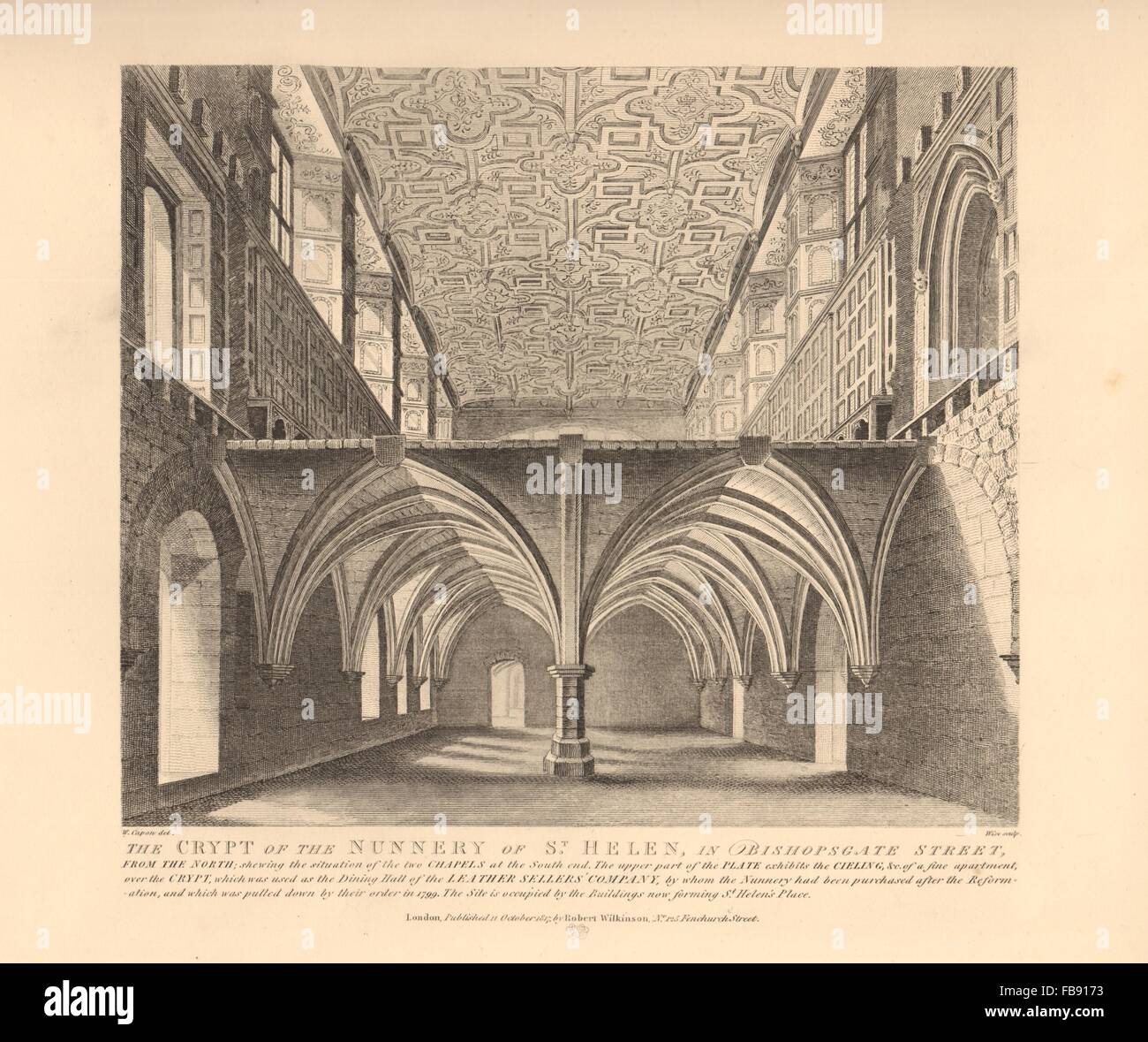ST HELEN BISHOPSGATE. Nunnery crypt, from the north. London. WILKINSON ...