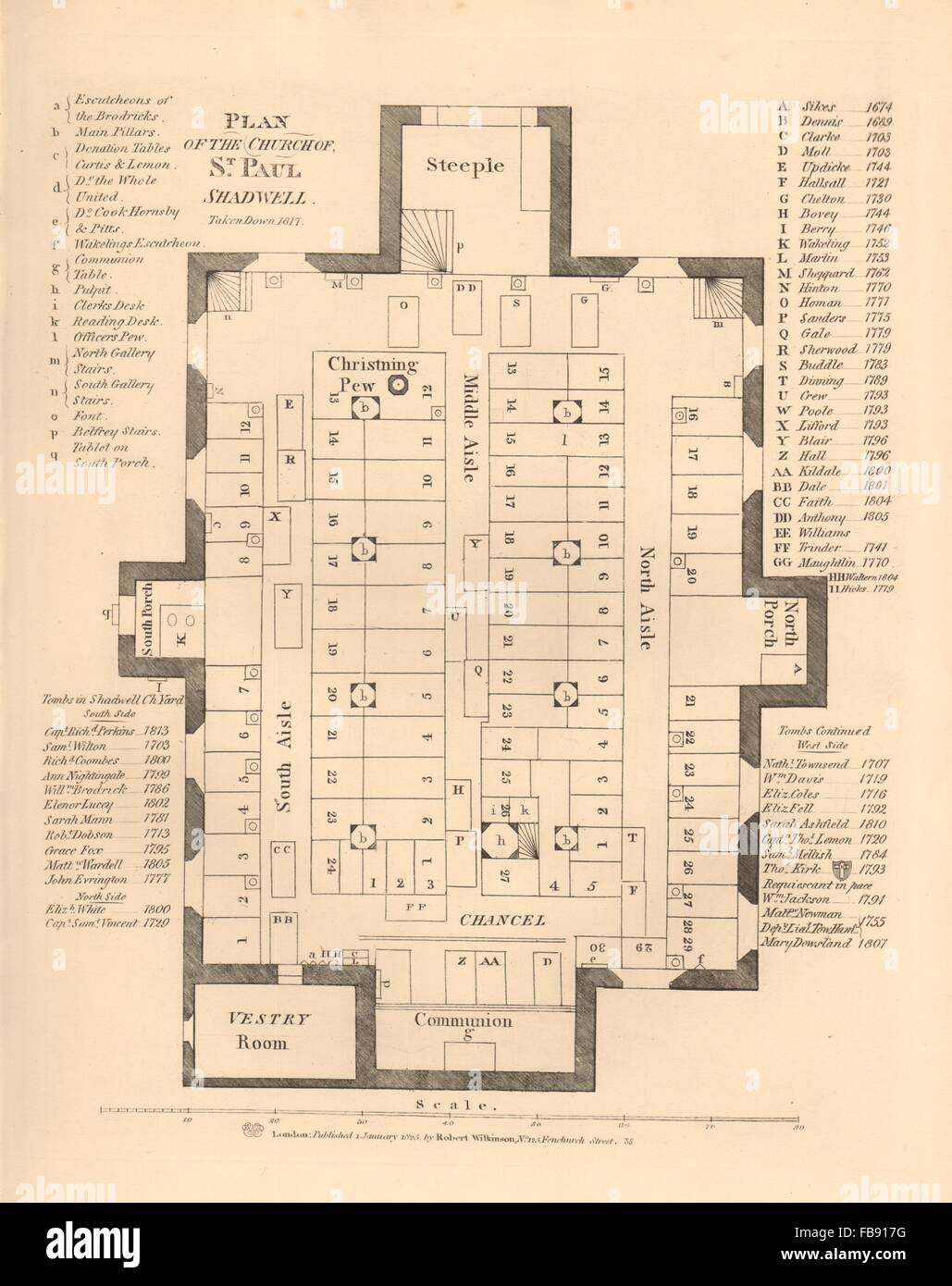 ST PAUL'S SHADWELL. Plan of the old church, taken down 1817. WILKINSON ...