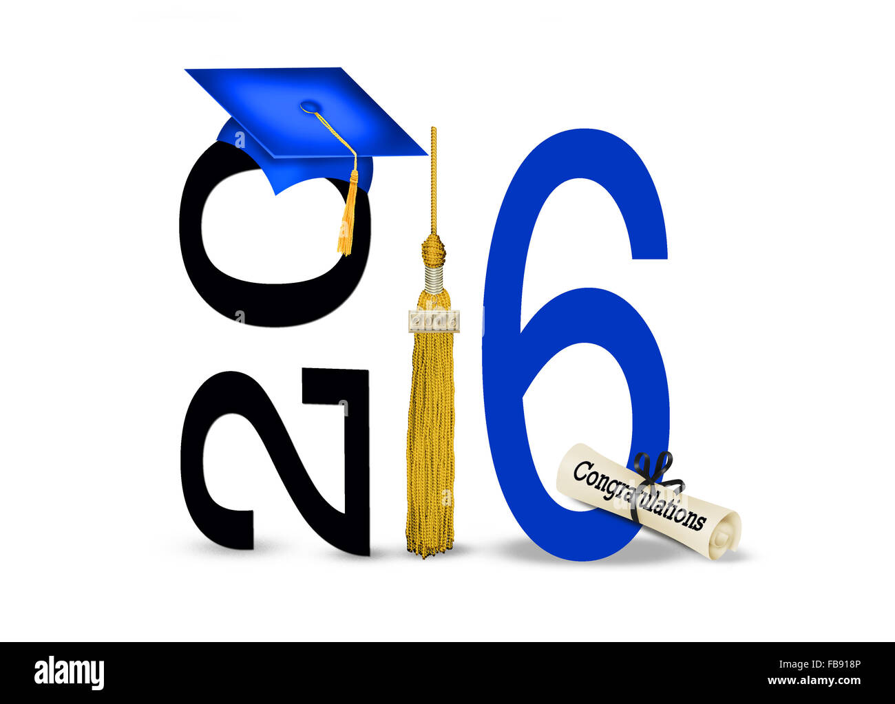 Blue graduation cap and gold tassel with diploma for class of 2016 ...