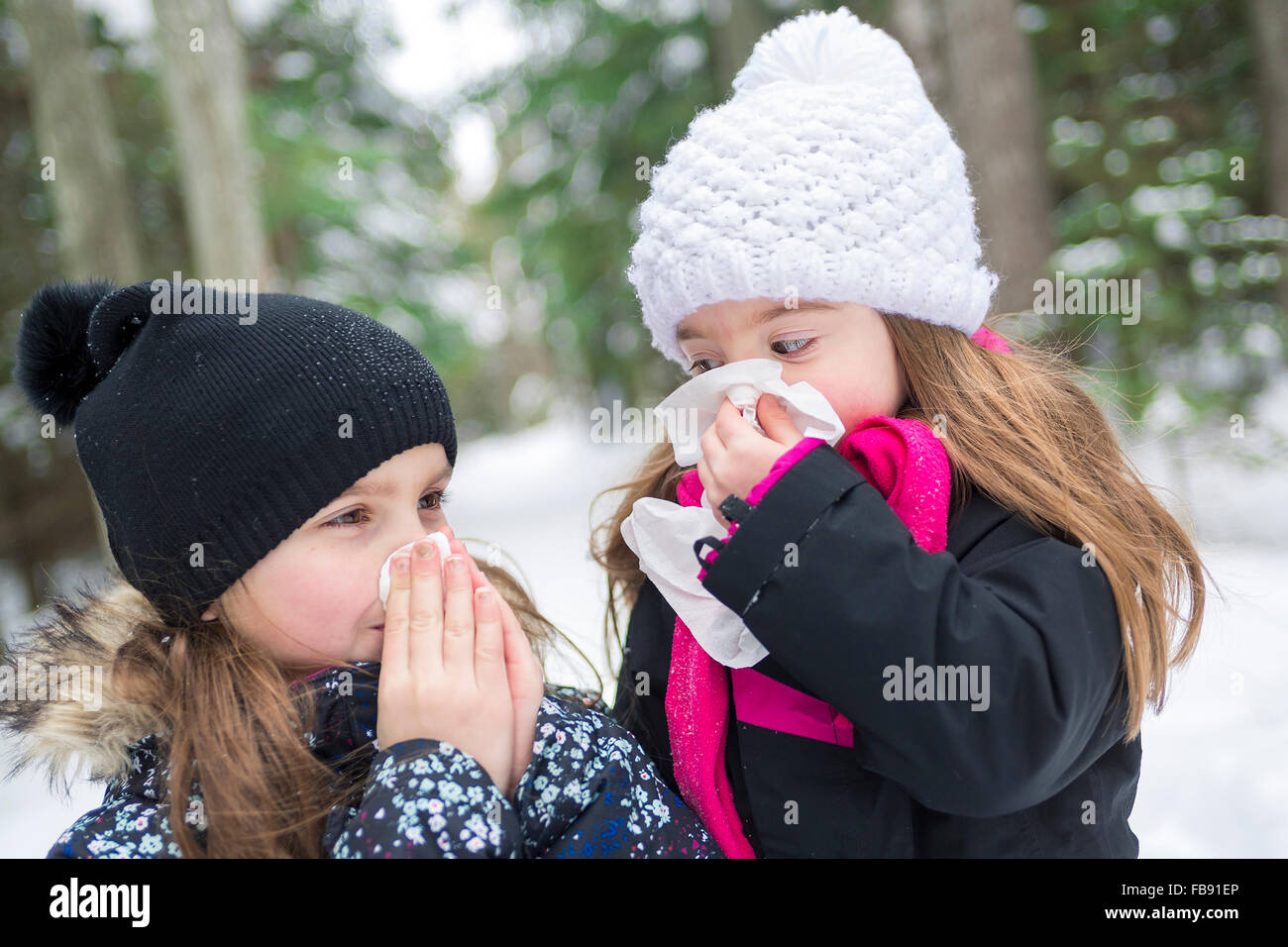 childs with tissue outside in forest winter season Stock Photo - Alamy
