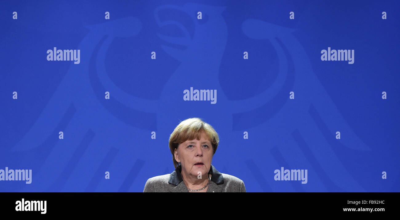 Berlin, Germany. 12th January, 2016. German Chancellor Angela Merkel ...