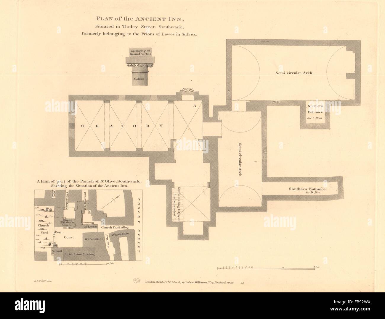 TOOLEY STREET, SOUTHWARK. Plan of the Lewes (Sussex) Priors' Inn, 1834 ...