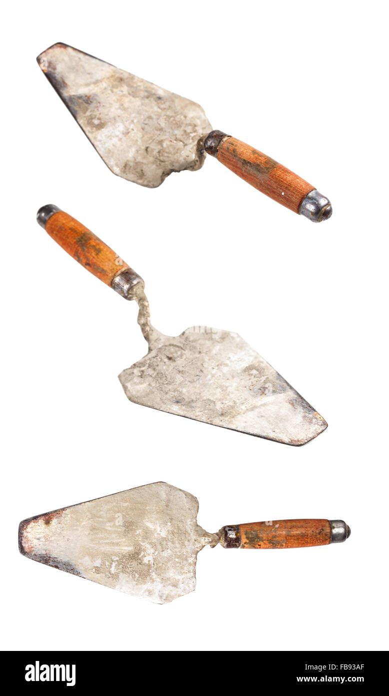 old construction trowel isolated on white background Stock Photo - Alamy