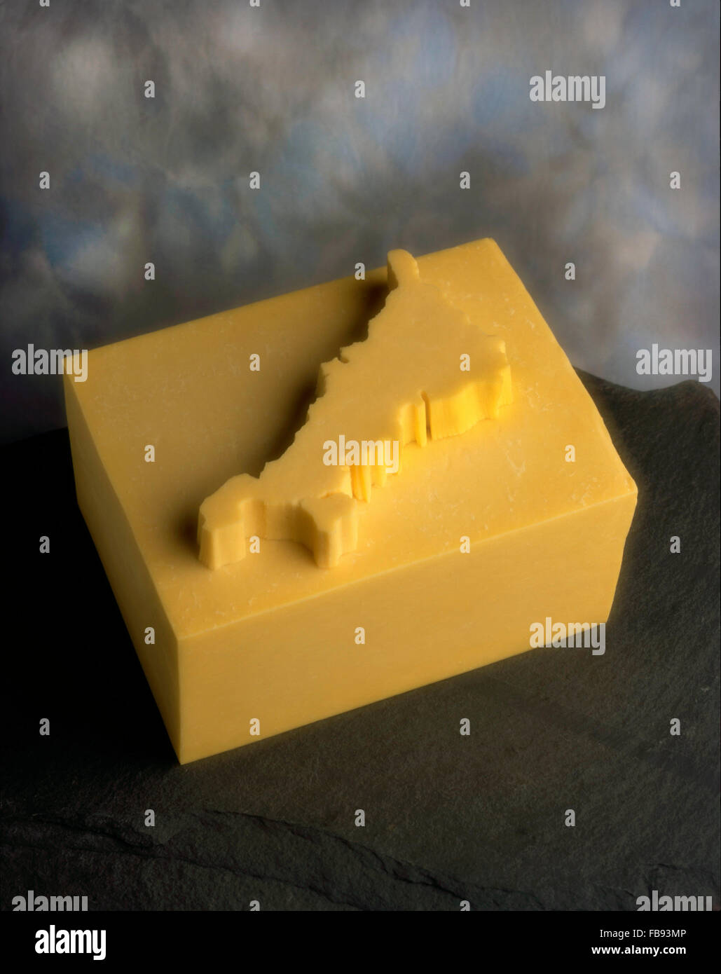 Relief map of Cornwall carved out of a block of Davidstow cheddar ...