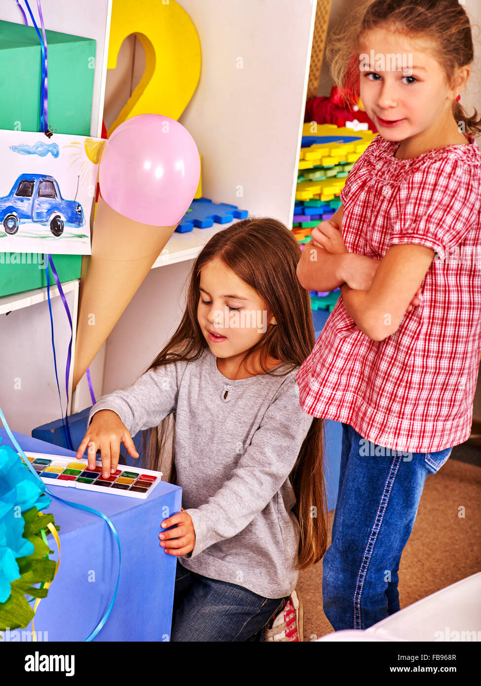 Group children game blocks on floor Stock Photo - Alamy