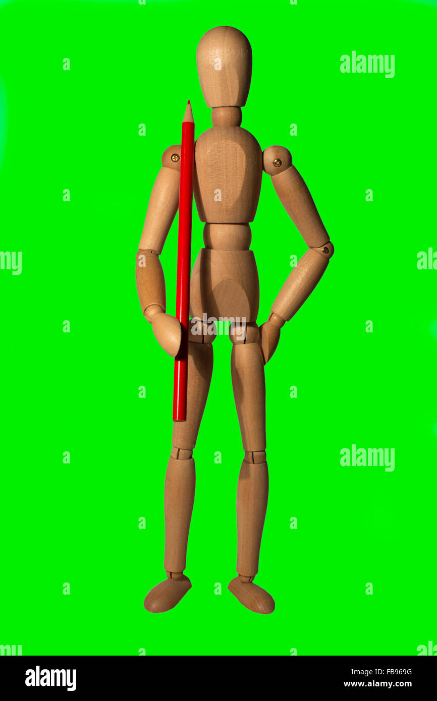 Artiist Mannequin holding Red Pencil on Green Screen Stock Photo - Alamy