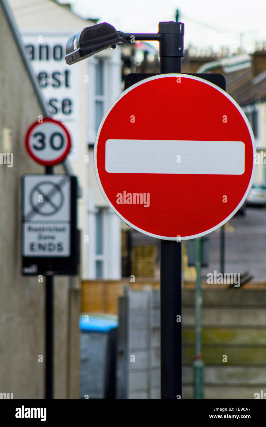No Entry sign with speed limit in backgroung Stock Photo - Alamy
