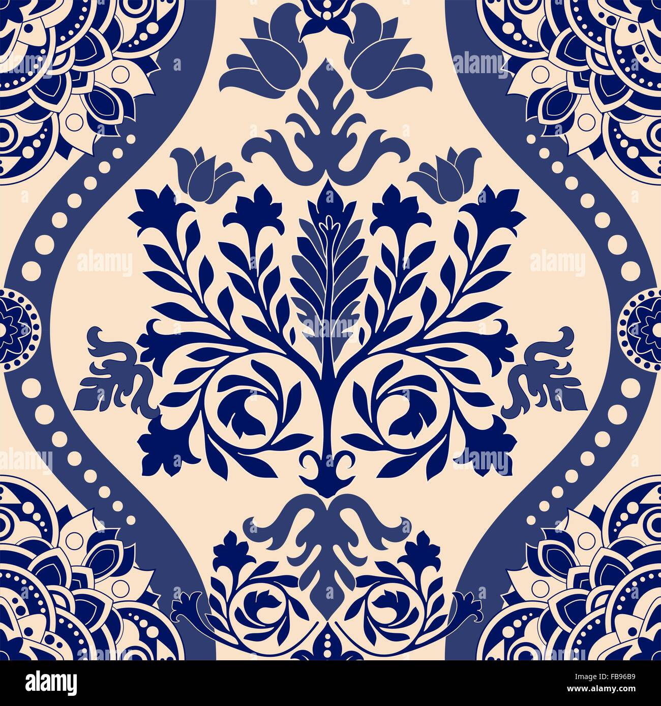 Blue and white seamless damask pattern Stock Vector Image & Art - Alamy