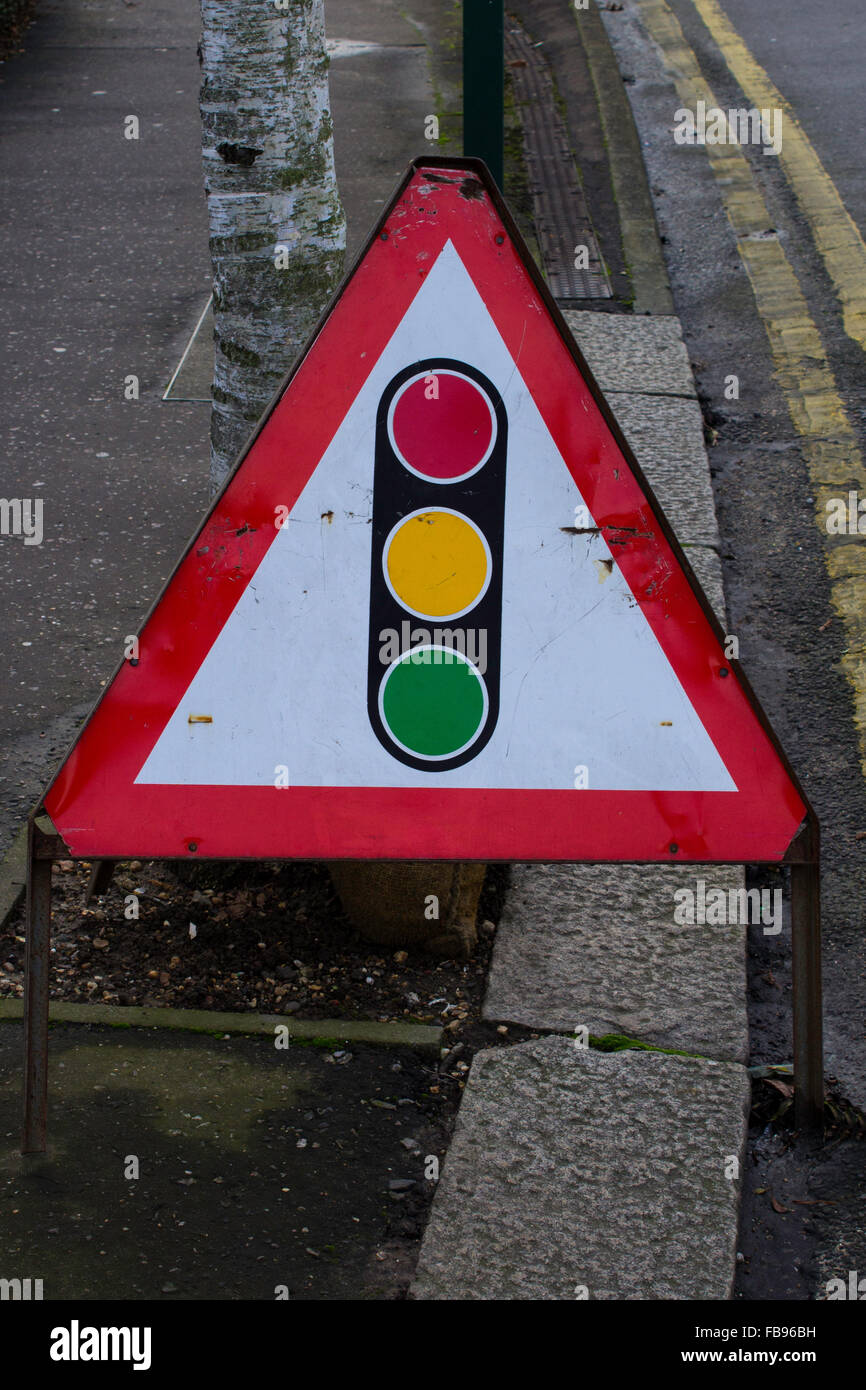 Temporary Traffic Light Sign Stock Photo - Alamy
