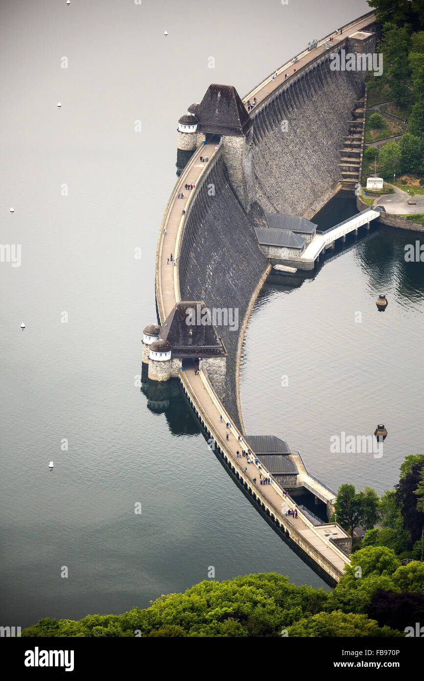 Aerial view, dam, Möhnesee, dam, Möhne reservoir, Sauerland, Mohnesee ...