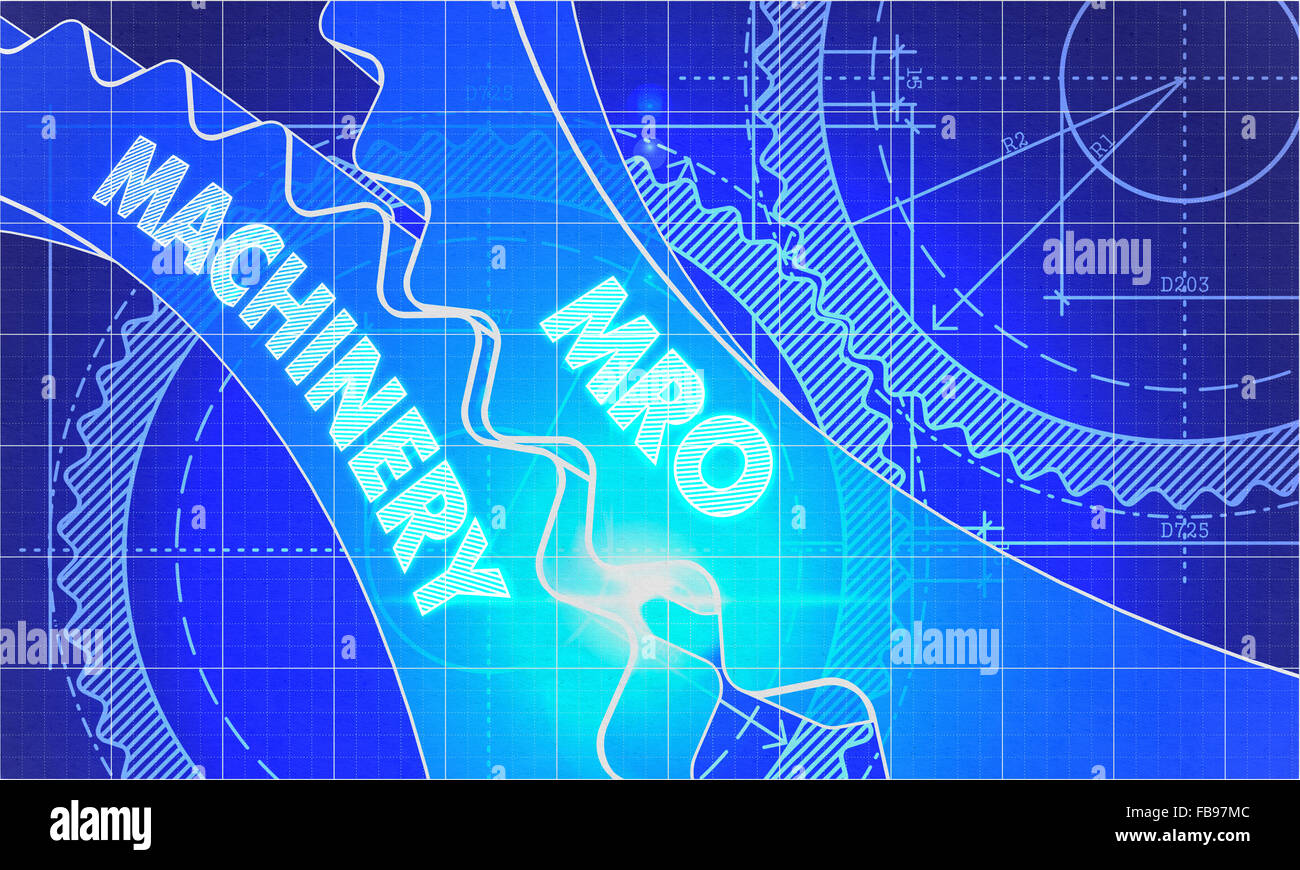 MRO Machinery on the Mechanism of Cogwheels. Blueprint Style. Technical ...