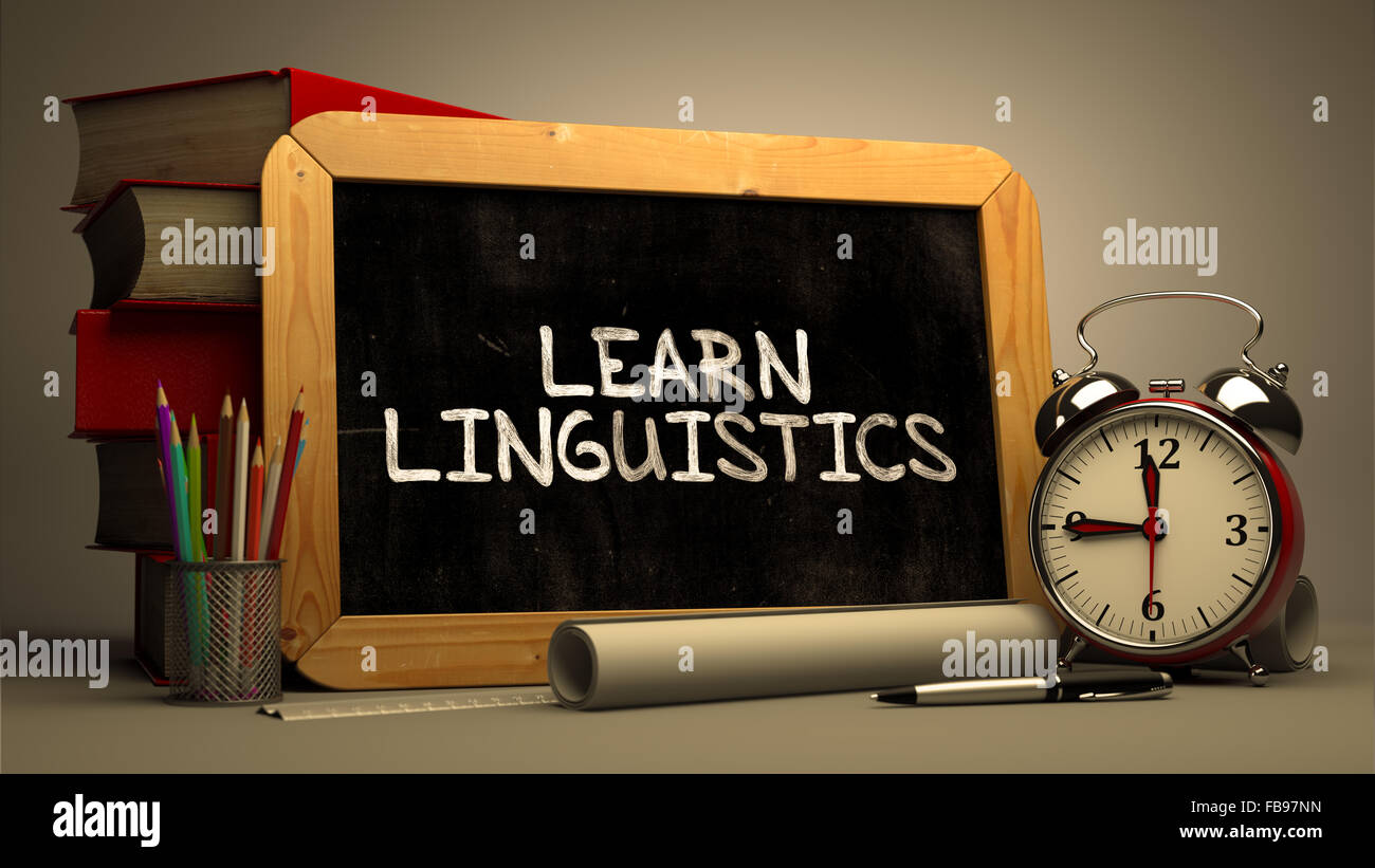 Hand Drawn Learn Linguistics Concept on Chalkboard. Blurred Background ...