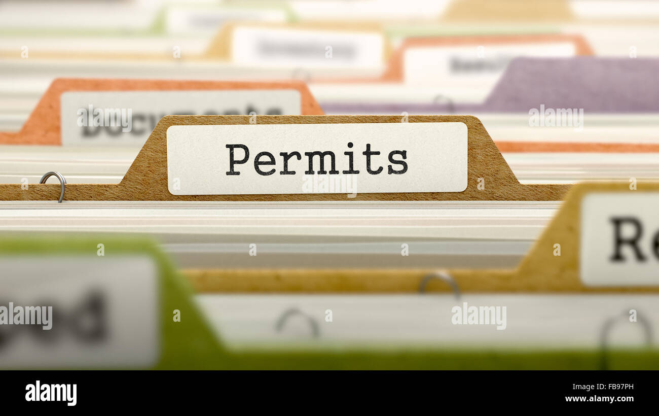 Permits Concept on Folder Register in Multicolor Card Index. Closeup ...