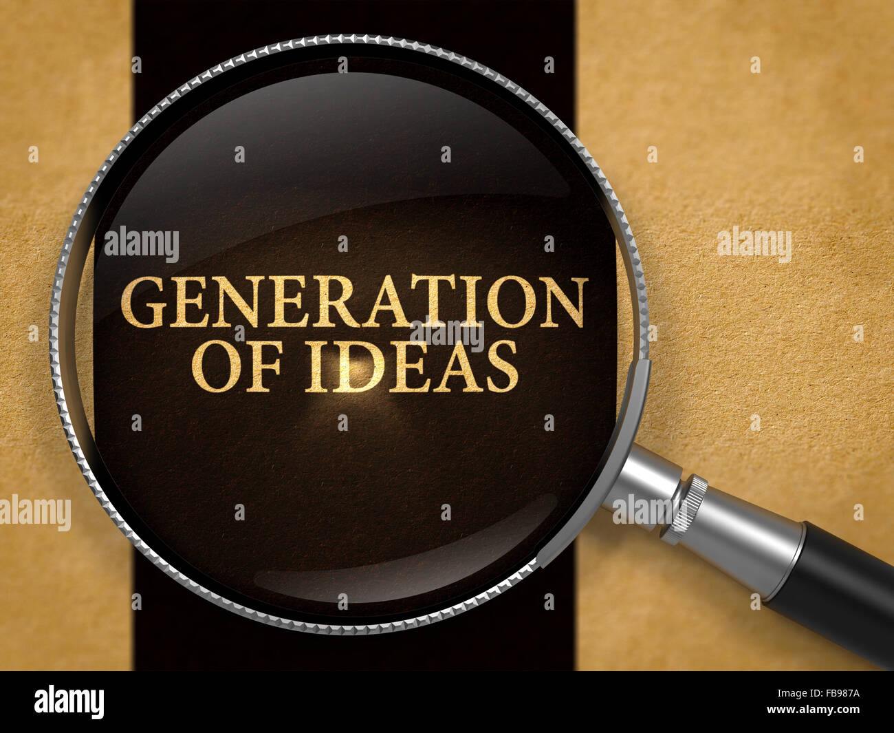 Generation Of Ideas through Loupe on Old Paper with Black Vertical Line ...
