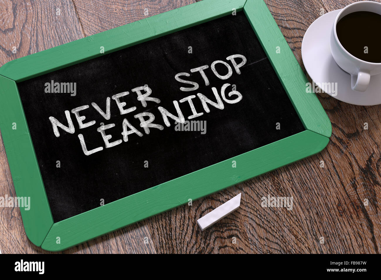 Never Stop Learning - Motivation Quote Handwritten on Green Chalkboard ...