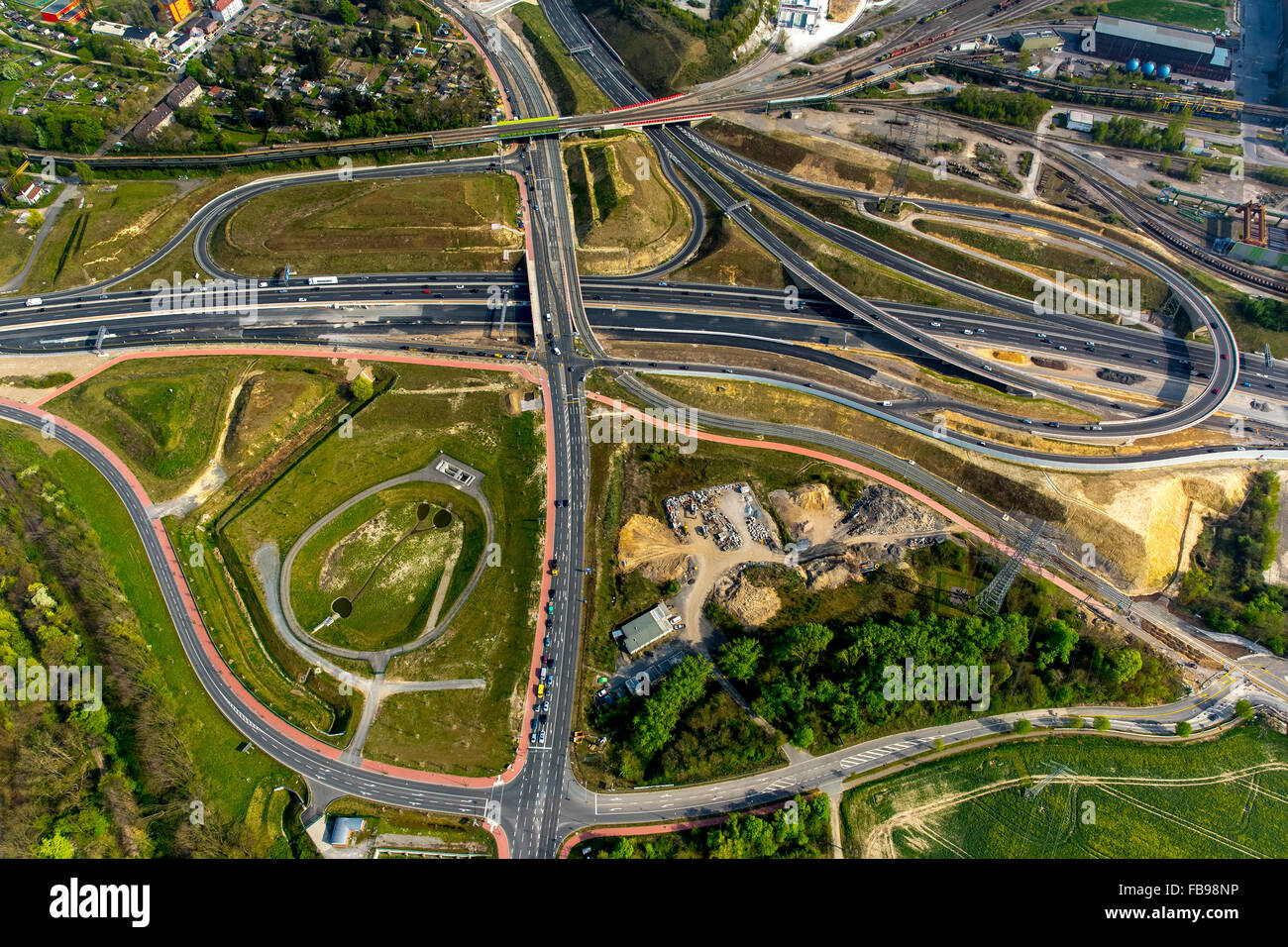 Aerial view, highway A40 motorway access road Donetsk steelworks ring ...