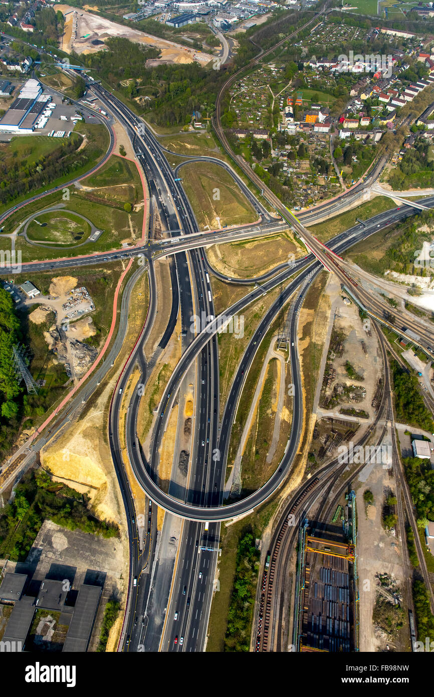 Aerial view, highway A40 motorway access road Donetsk steelworks ring ...