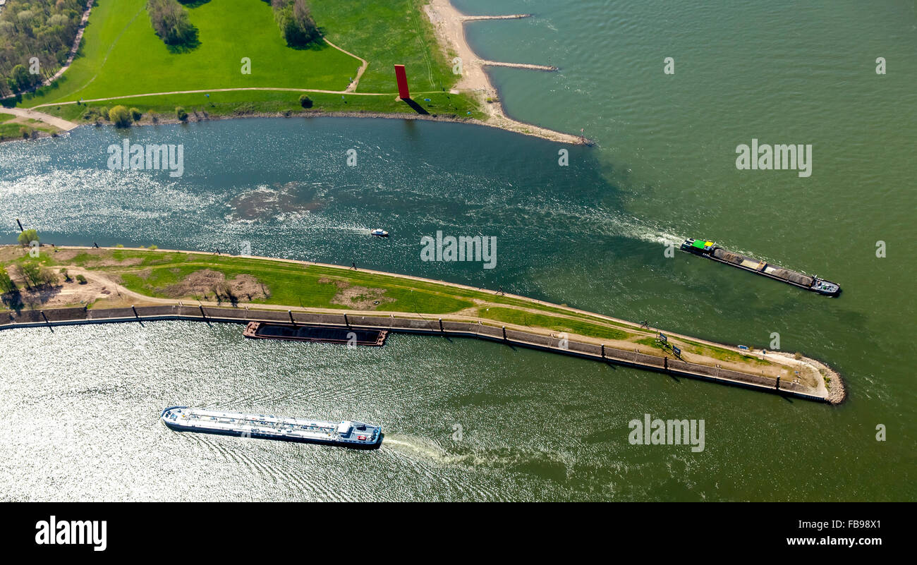 Aerial view, Ruhr flows into the Rhine (above) with the initiation of ...