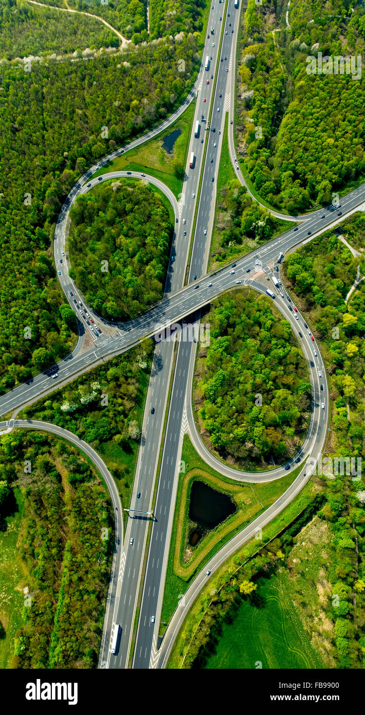 Aerial view, BAB A46 exit Erkrath, Erkrath, Niederrhein, North Rhine ...