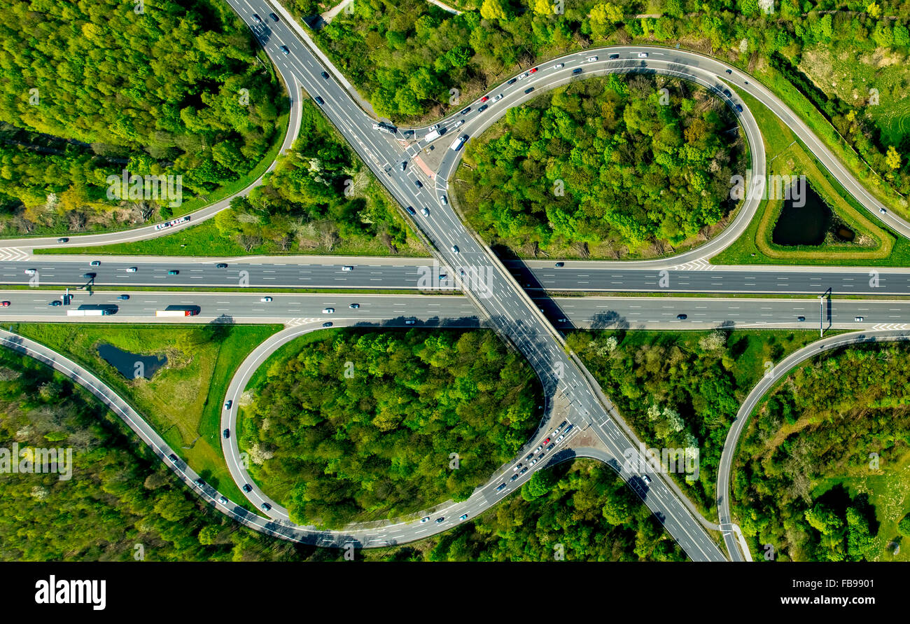 Aerial view, BAB A46 exit Erkrath, Erkrath, Niederrhein, North Rhine ...