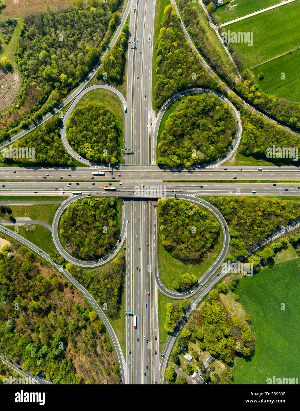Aerial view, motorway intersection Hilden to Unterbach in the ...